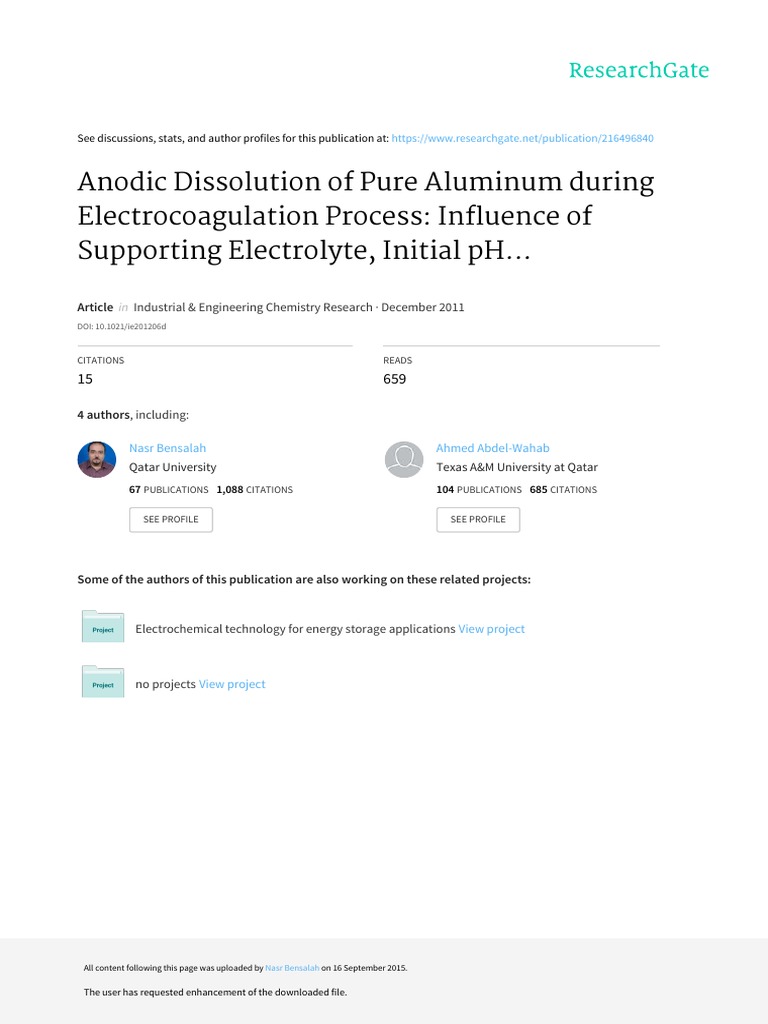 Anodic Dissolution of Pure Aluminum During Electrocoagulation Process ...