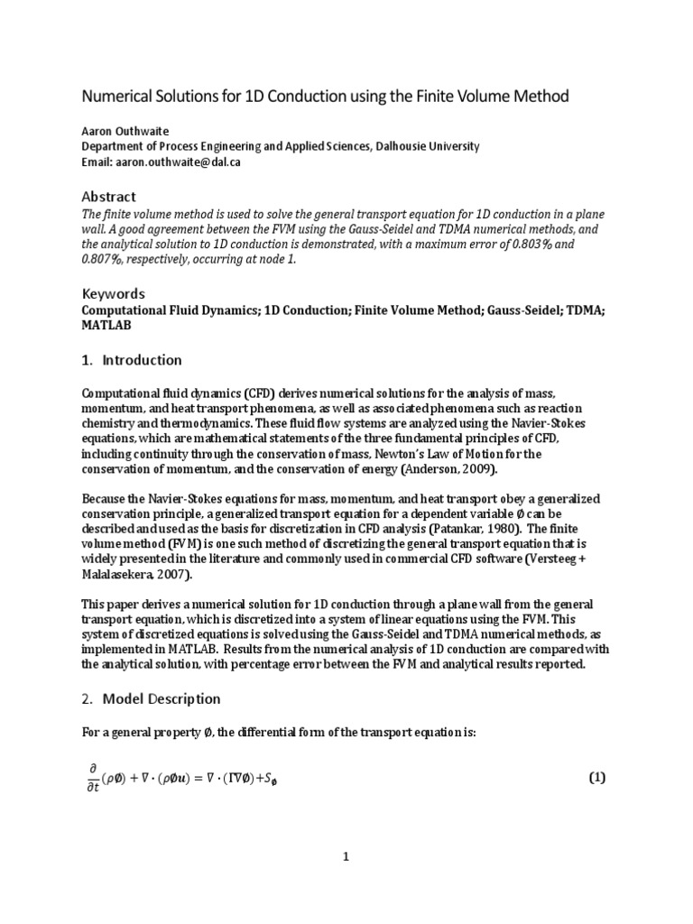 Numerical Solutions For 1D Conduction Using The Finite Volume Method ...