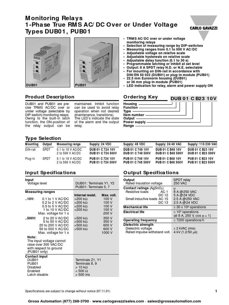 Monitoring Relays: 1-Phase True RMS AC/DC Over or Under Voltage Types ...