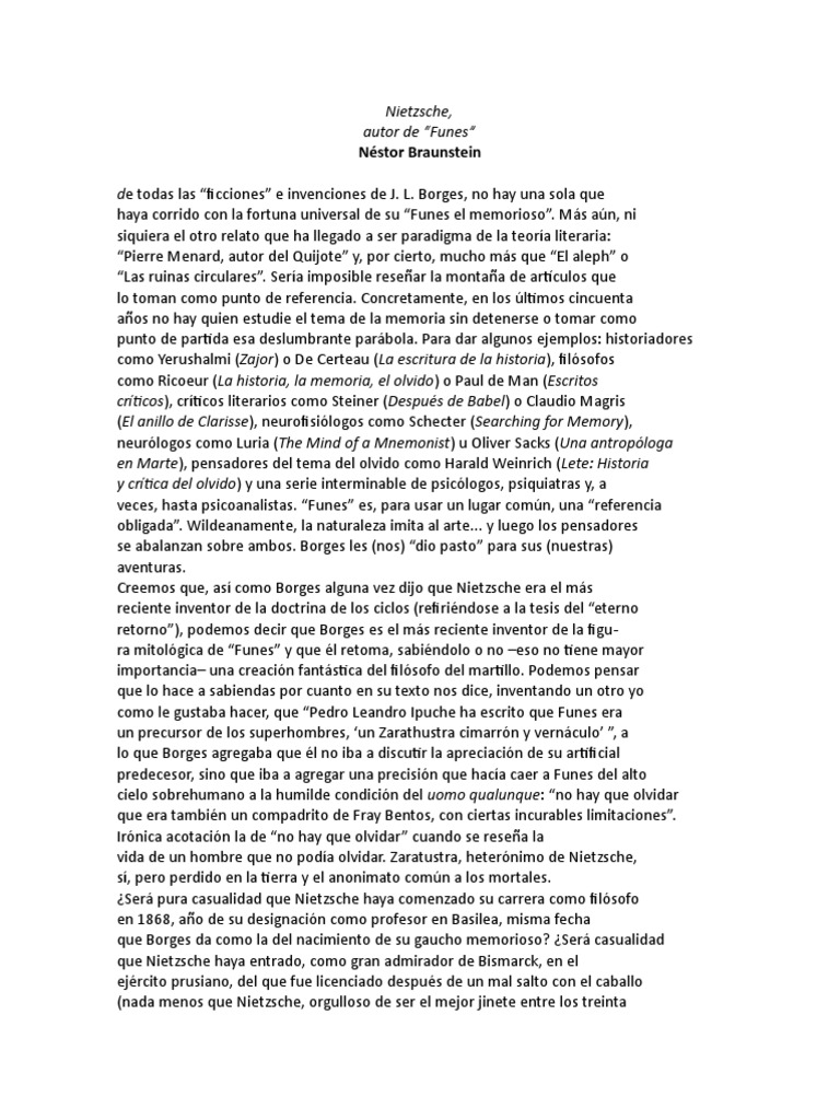 Néstor Braunstein, Nietzsche Autor de Funes | PDF | Friedrich Nietzsche | Memoria