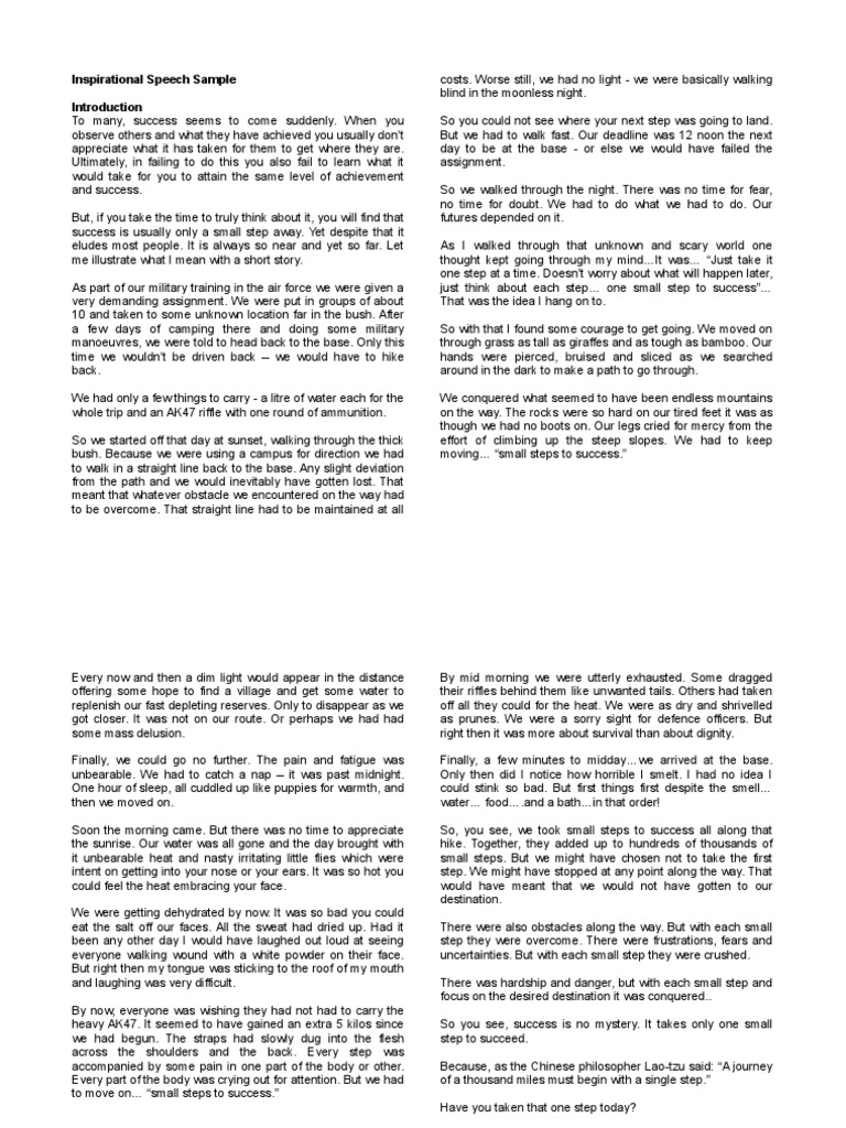 Inspirational Speech Sample | Download Free PDF | Violence