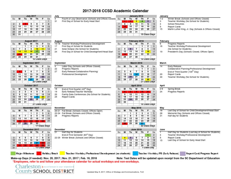 2017-2018 CCSD School Calendar | PDF | Students | Further Education