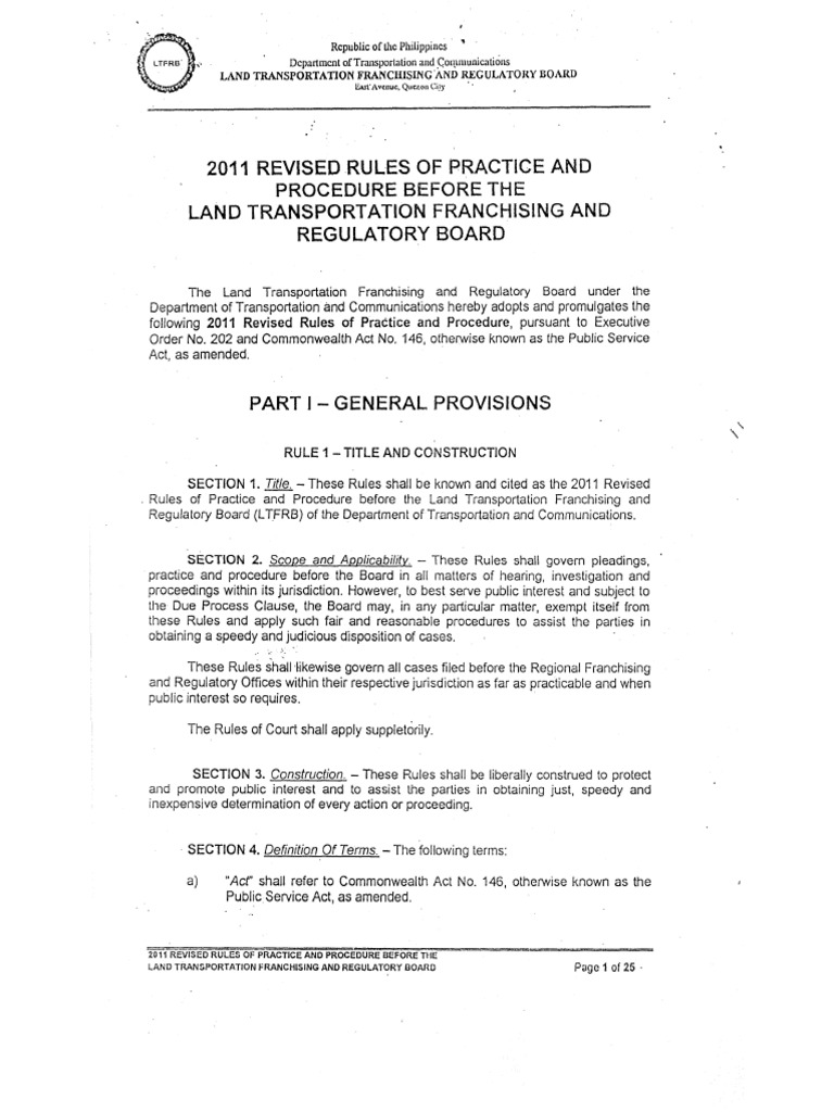 LTFRB Revised Rules of Practice and Procedure | PDF