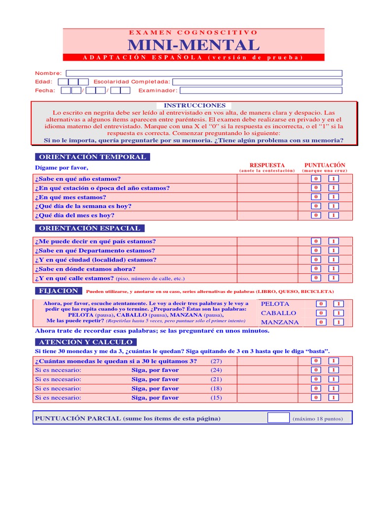 Mini Mental | PDF | Lectura (proceso)