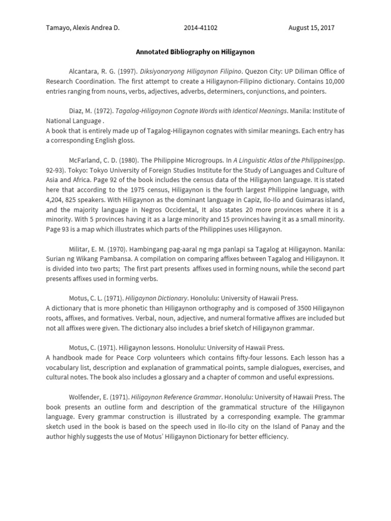 Annotated Bibliography On Hiligaynon | PDF | Tagalog Language | Symbols