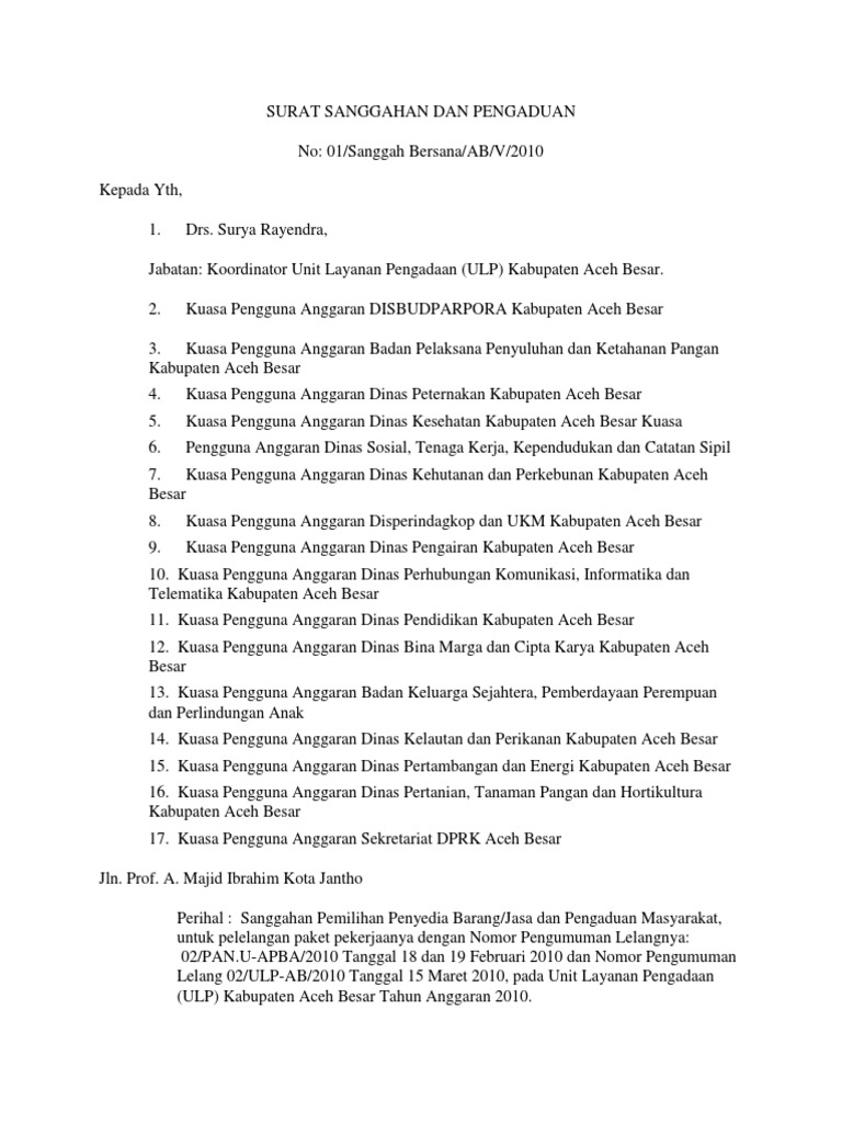 Surat Sanggahan Dan Pengaduan | PDF
