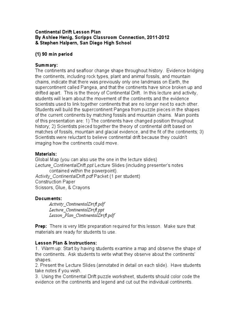 Pangea and Continental Drift Lesson Plan | PDF | Continent | Earth Sciences