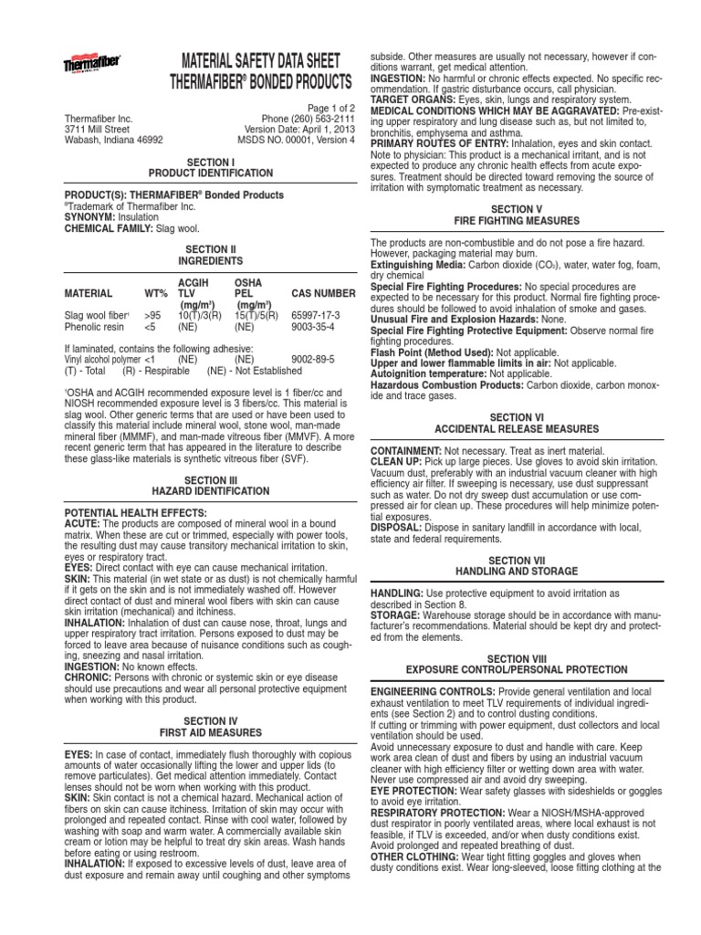 Thermafiber Bonded Products 850029 | PDF | Dust | Volatile Organic Compound