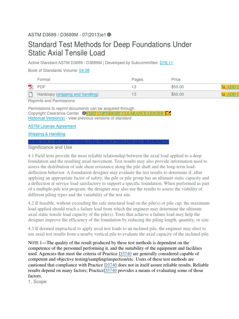 Astm d3689 - XYZ | PDF | Deep Foundation | Structural Load