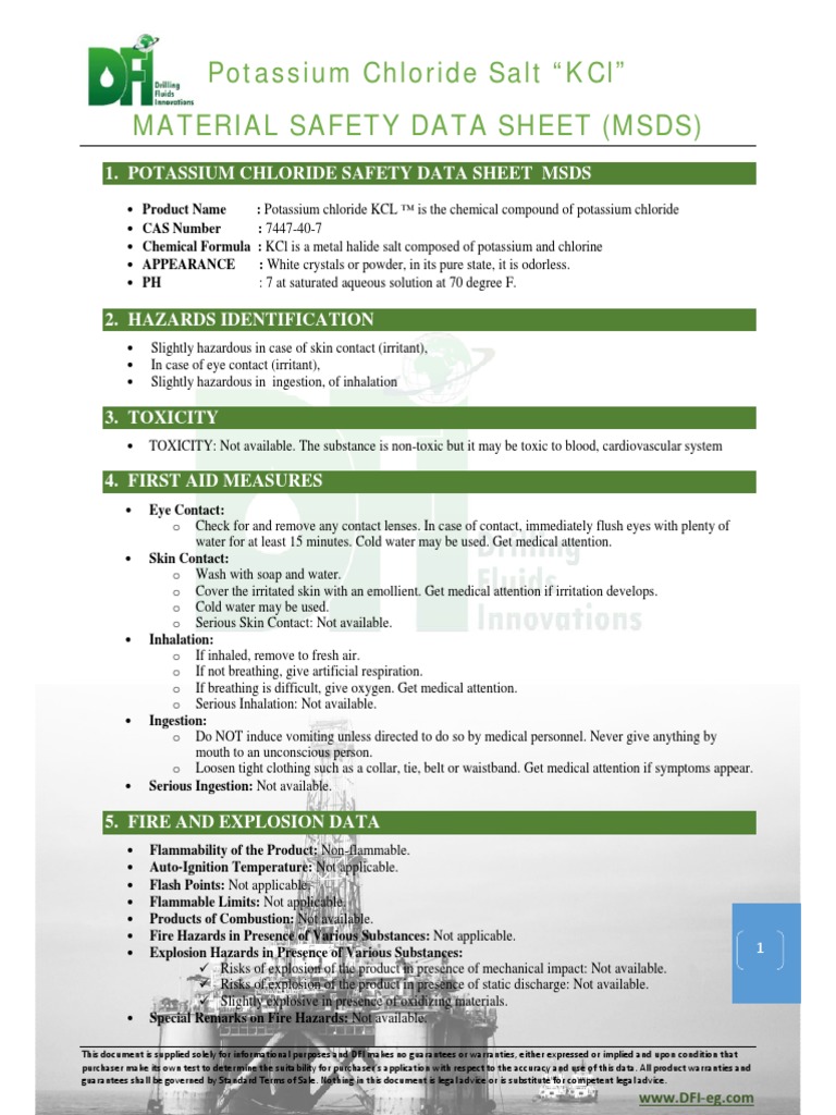KCL-MSDS | Potassium Chloride | Flammability