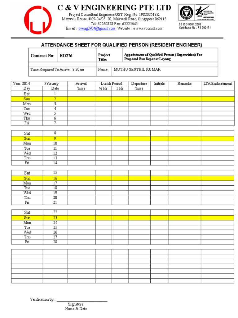 Rd276-Qp(s) Attendance Record Mr. Muthu Senthil Kumar | PDF | Business
