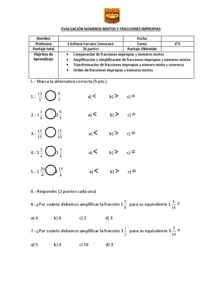 prueba de fracciones | Fracción (Matemáticas) | Cognición