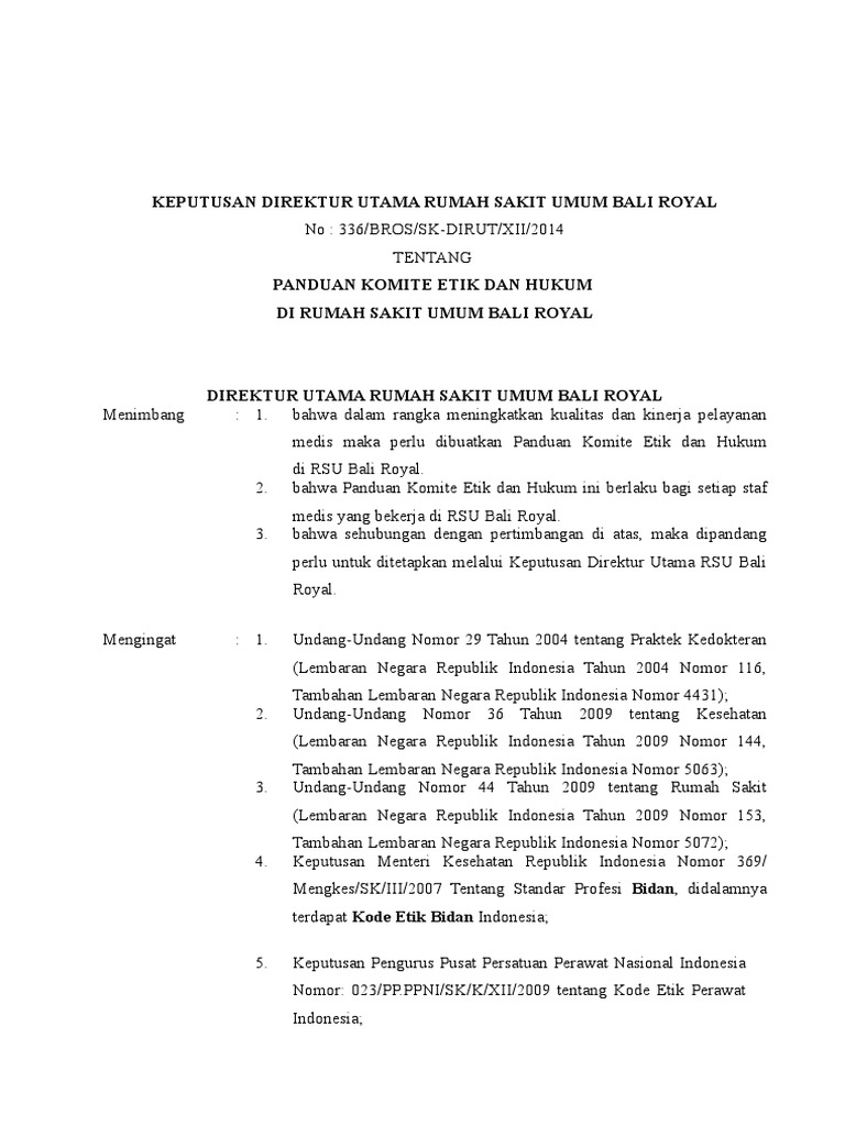 SK Panduan Komite Etik Dan Hukum | PDF