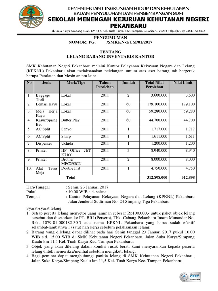 Pengumuman Lelang | PDF