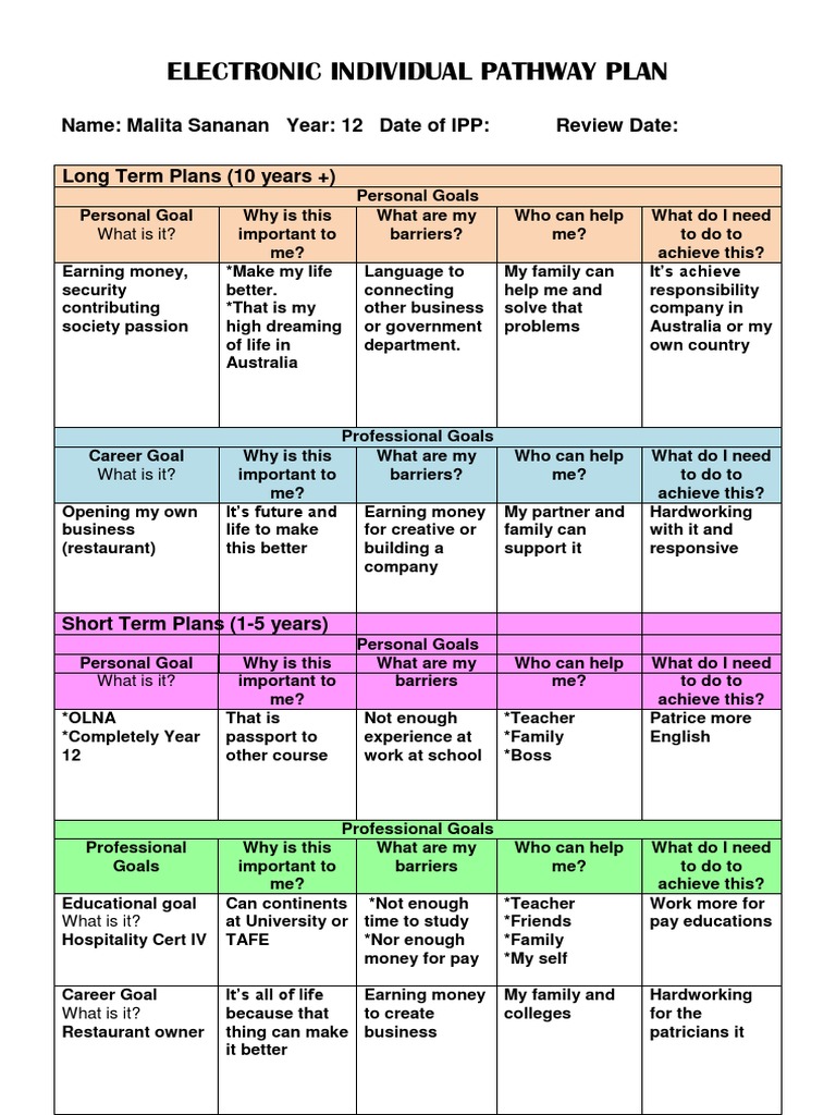 Electronic Individual Pathway Plan - For Share Drive | PDF | Vocational Education | Cognition
