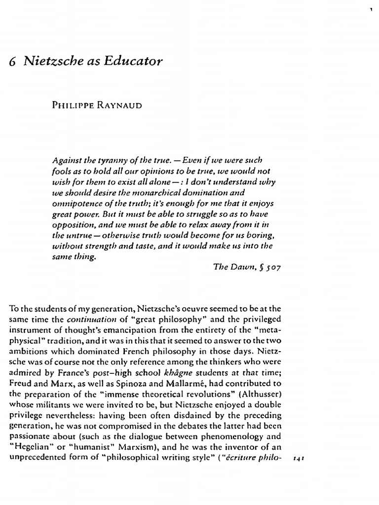 Raynaud - Nietzsche As Educator | PDF | Friedrich Nietzsche | Gilles ...