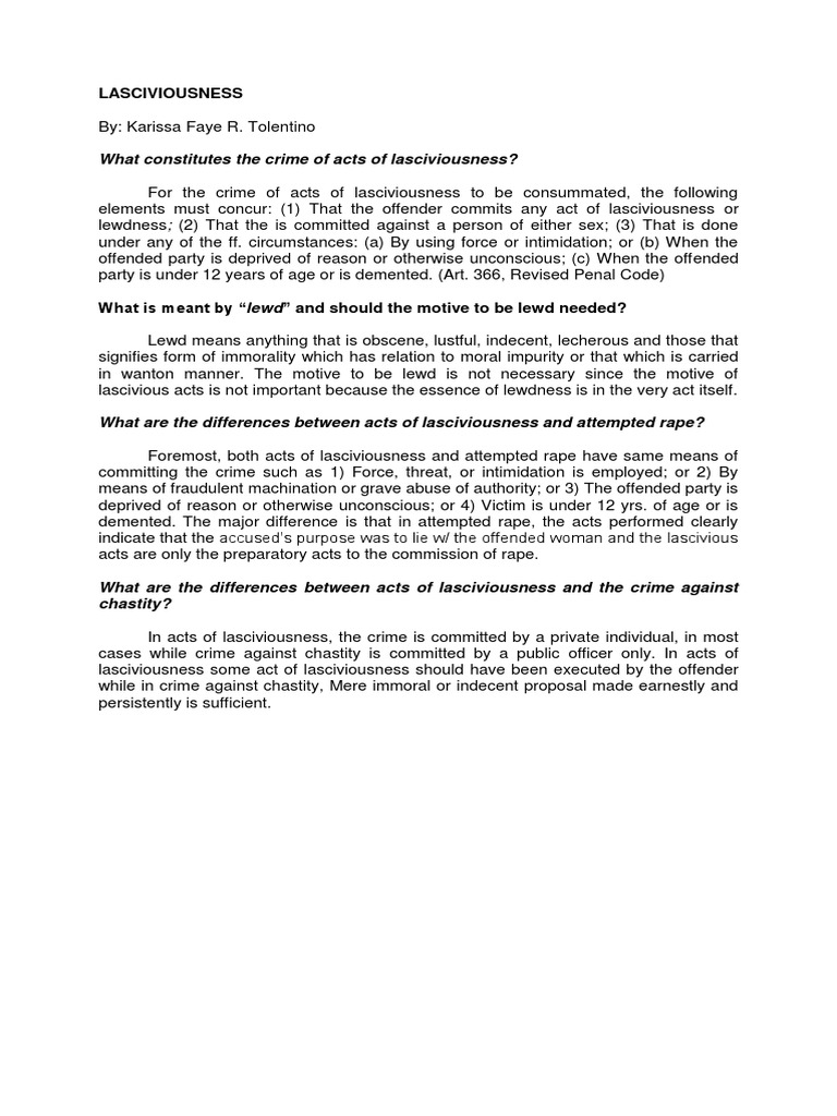 Acts of Lasciviousness | PDF