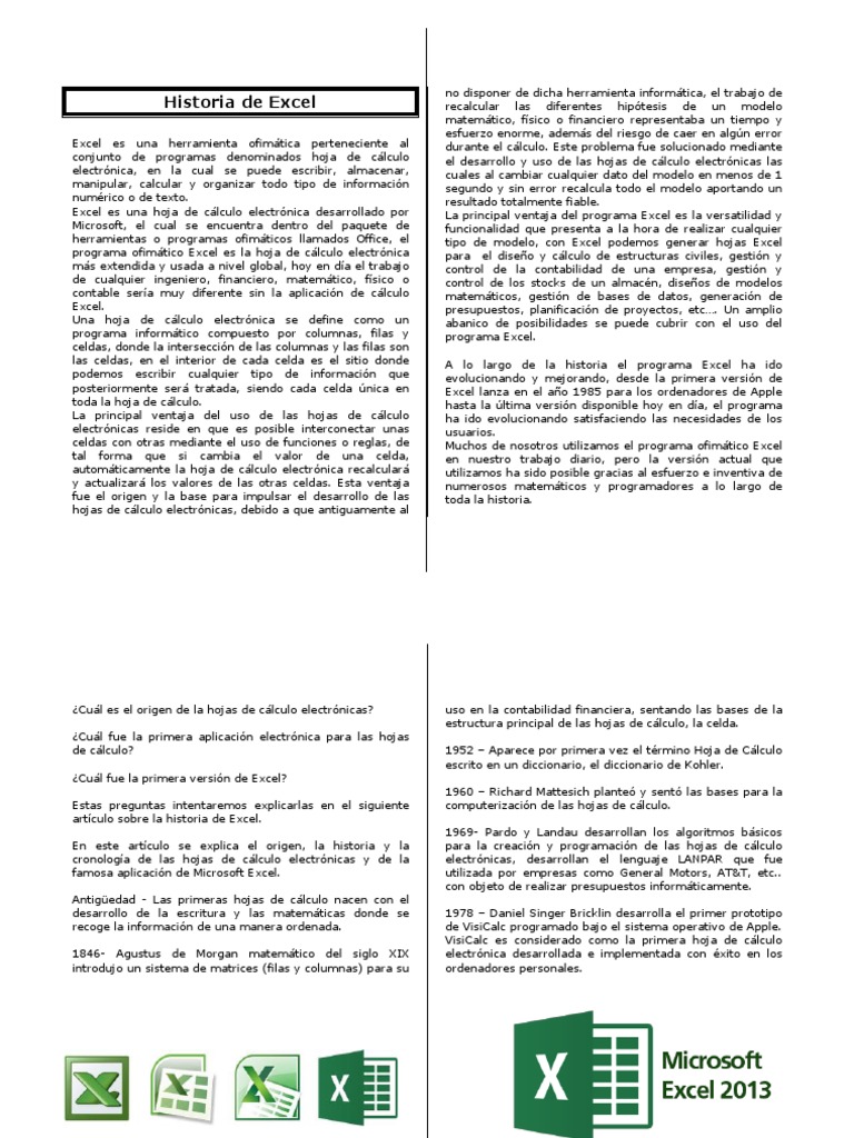 Historia de Excel | PDF | Microsoft Excel | Hoja de cálculo