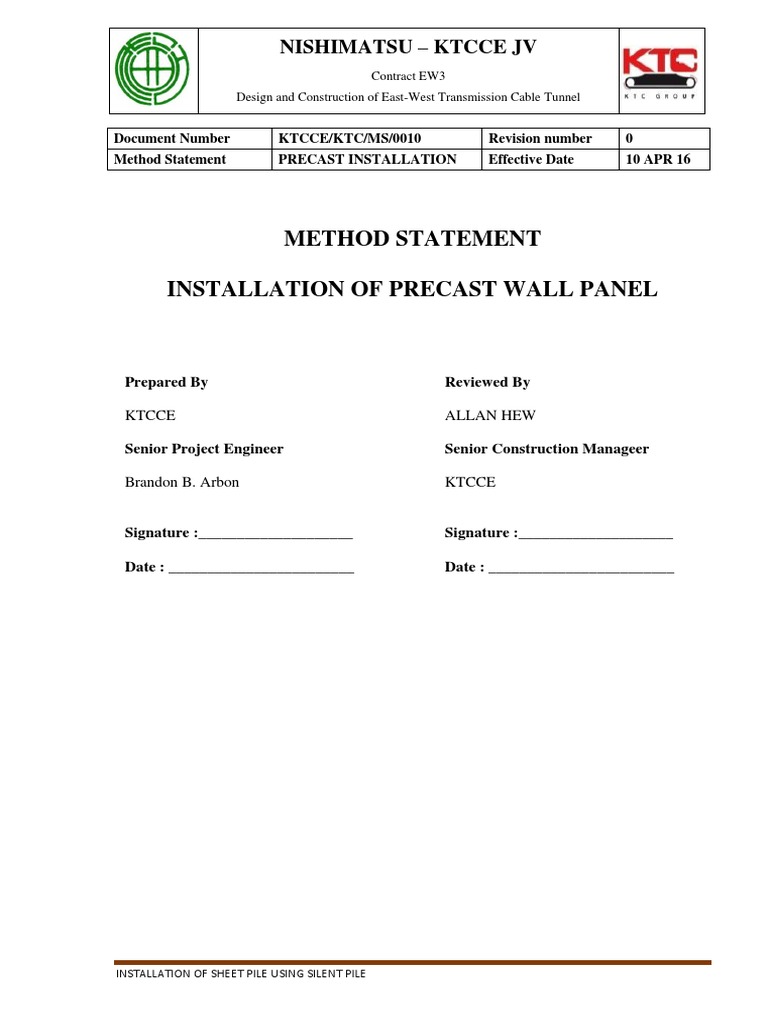 MS - Precast Wall Installation Rev 0 | PDF | Precast Concrete | Crane ...