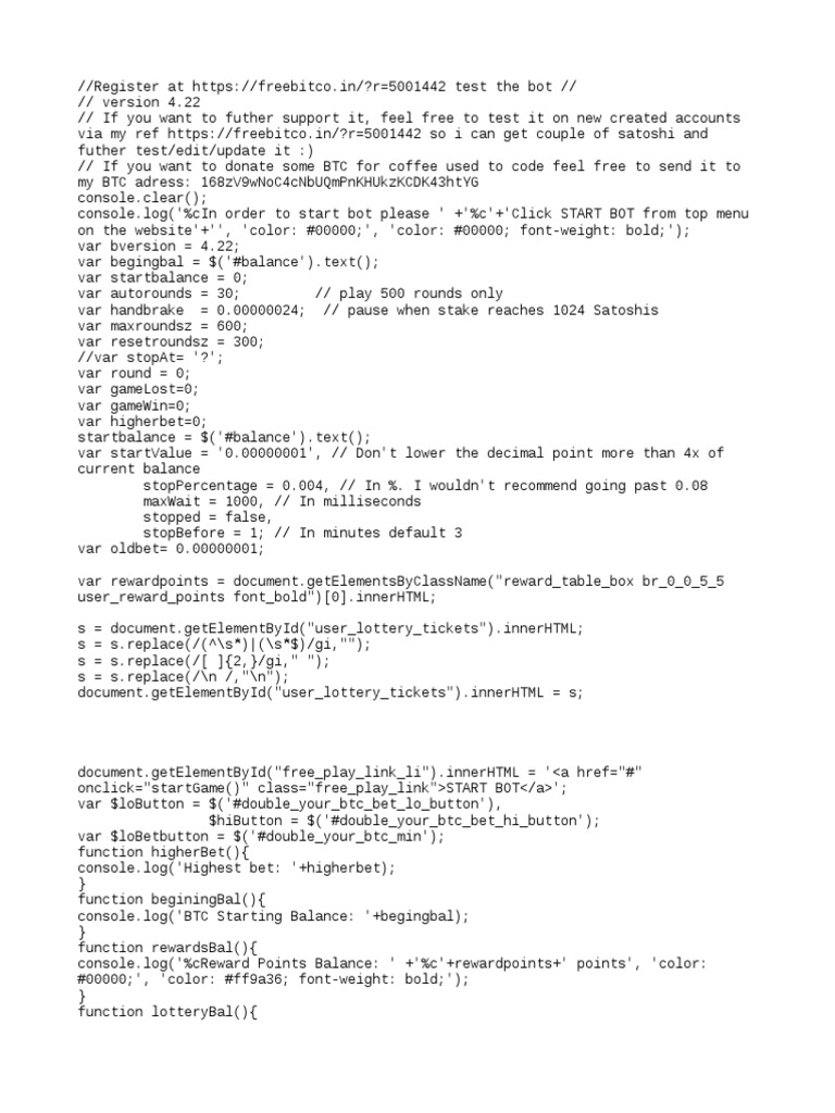 FreeBitcoin.in Multiply Bot - JavaScript code for an automated betting ...