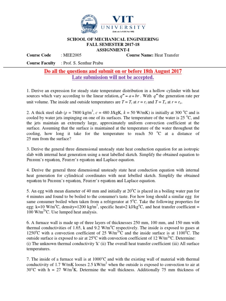 Heat Transfer Assignment | PDF | Heat Transfer | Thermal Conductivity