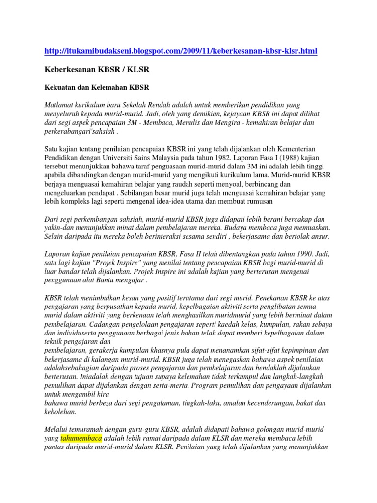 Kesan KBSR | PDF