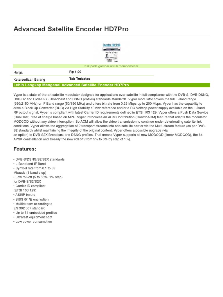 Advanced Satellite Encoder HD7Pro | PDF