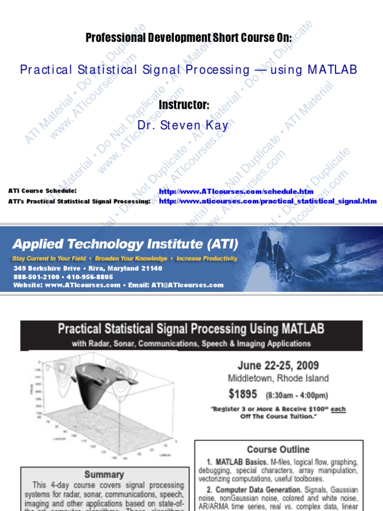 Practical Statistical Signal Processing Using Matlab Pdf Sonar Applied Mathematics