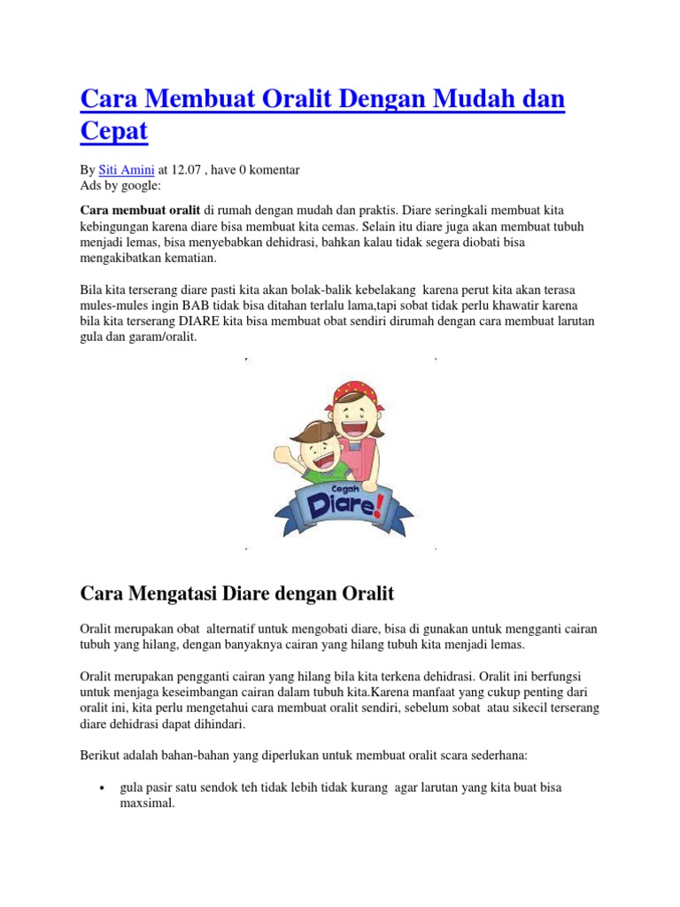 Cara Membuat Oralit Dengan Mudah Dan Cepat | PDF