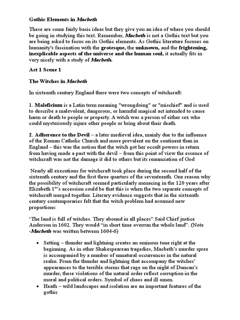 Gothic Elements in Macbeth Explained | PDF | Macbeth | Witchcraft