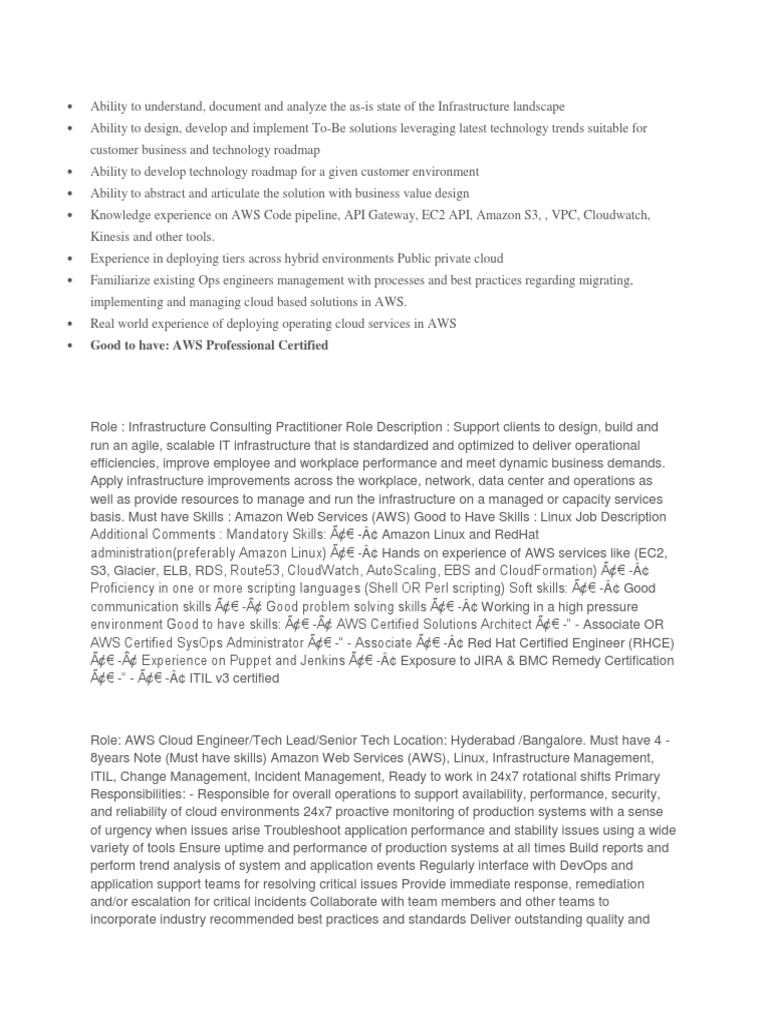 AWS Solutation Architech Job Roles and Responsiblity | PDF | Amazon Web ...