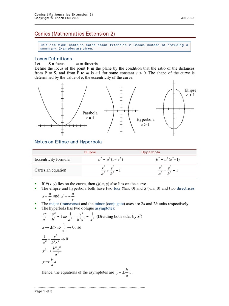 Conics (Mathematics Extension 2) : Locus Definitions | PDF | René ...