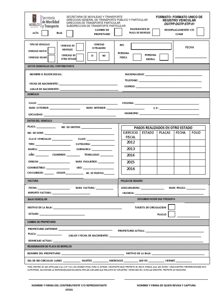 Formato de Alta Vehicular SLP | PDF