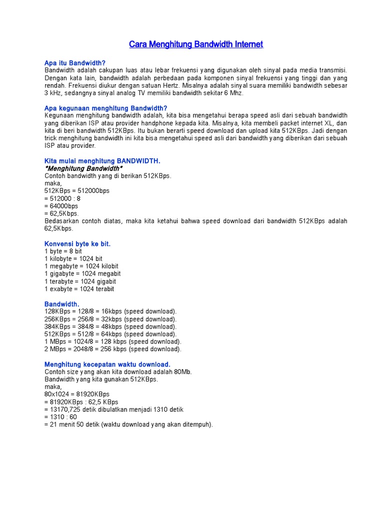 Menghitung Bandwidth Internet 512KBps | PDF | Sains & Matematika | Komputer