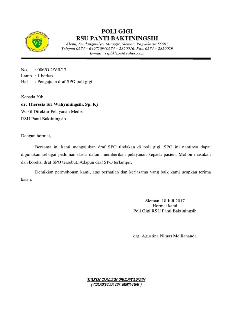 Surat Pengajuan Draft SPO Poli Gigi | PDF
