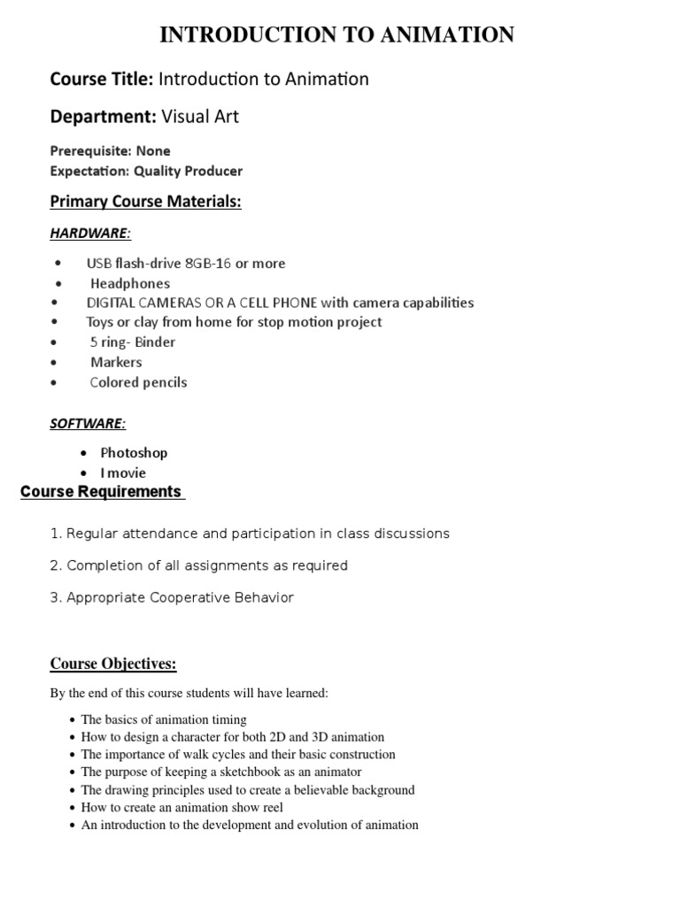 Animation Course Syllabus Overview | PDF | Animation | Competence ...