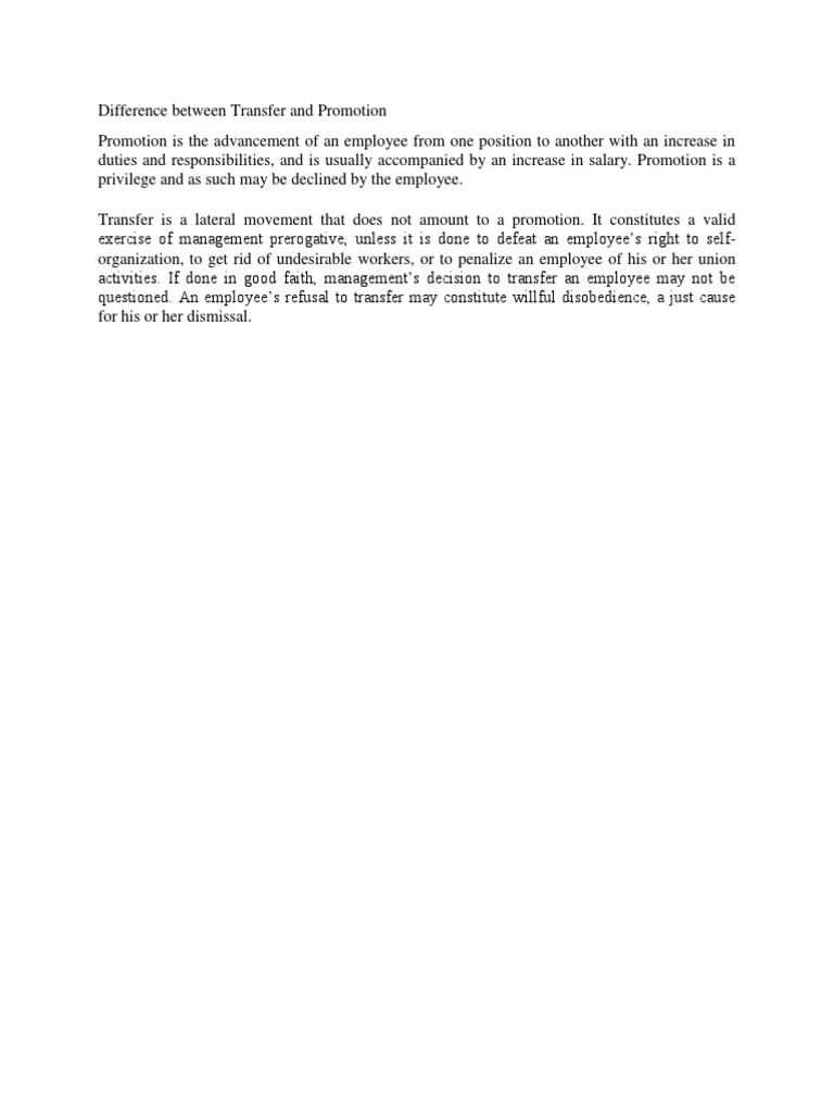 Difference Between Transfer and Promotion | PDF | Government | Virtue