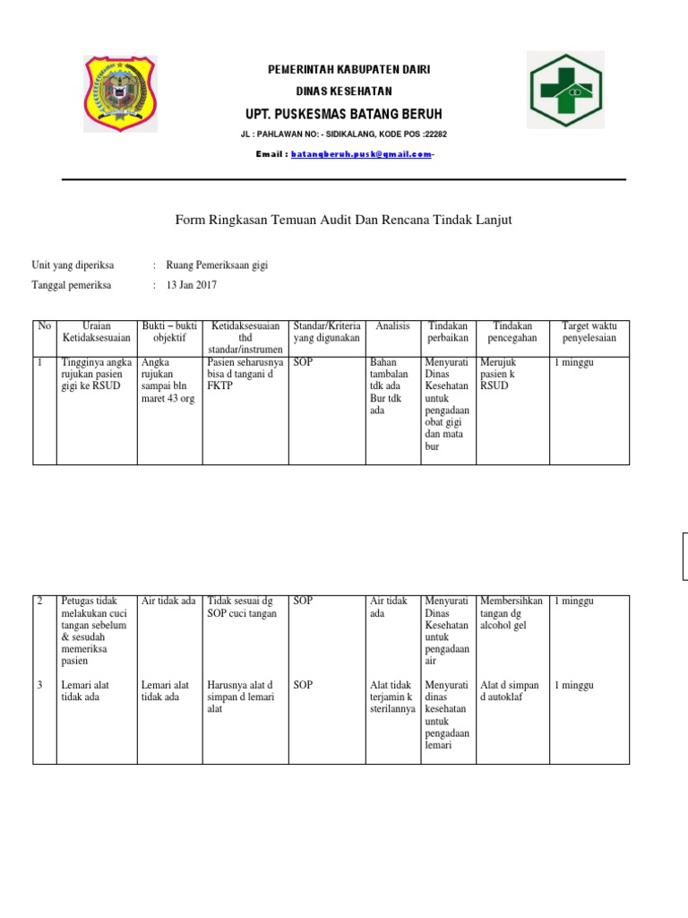 Form Ringkasan Temuan Audit Dan Rencana Tindak Lanjut | PDF