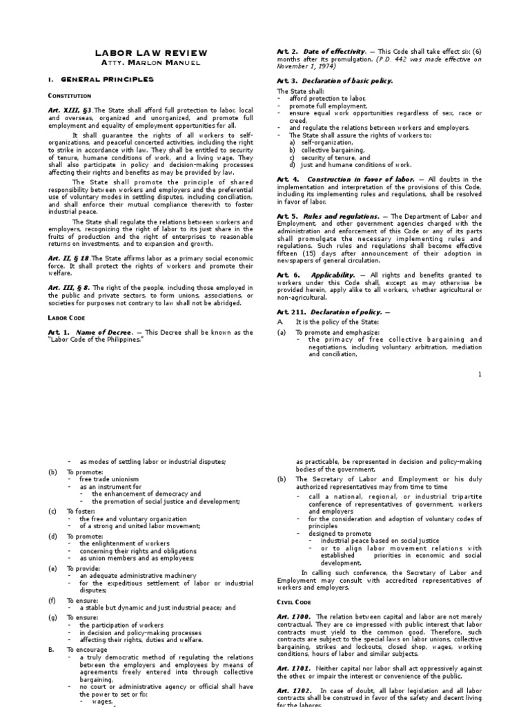 Labor Law Review: Rights, Policies and Cases | PDF | Independent ...