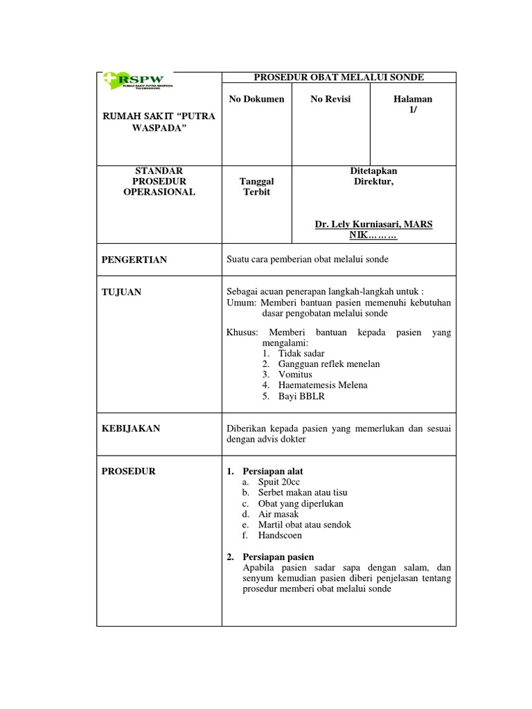 Sop Obat Melalui Sonde | PDF