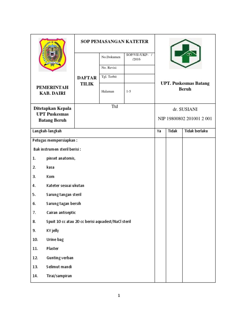 Daftar Tilik Pemasangan Kateter | PDF