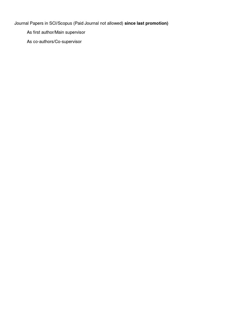 Journal Papers in SCI/Scopus (Paid Journal Not Allowed) Since Last Promotion) As First Author ...