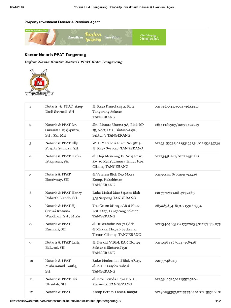 Alamat Notaris Tangerang | PDF