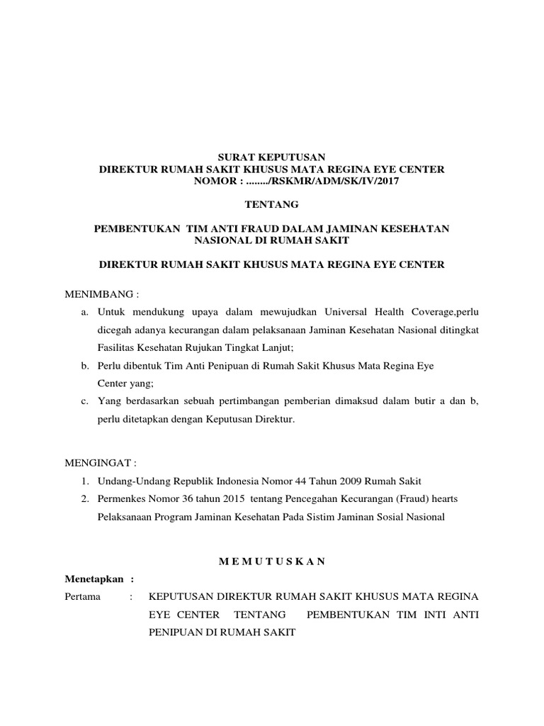 SK Pembentukan Anti Fraud-BPJS Versi Ibu Direktur | PDF