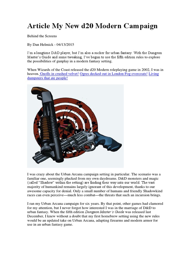 My New d20 Modern Campaign | PDF | Dungeons & Dragons | Armour