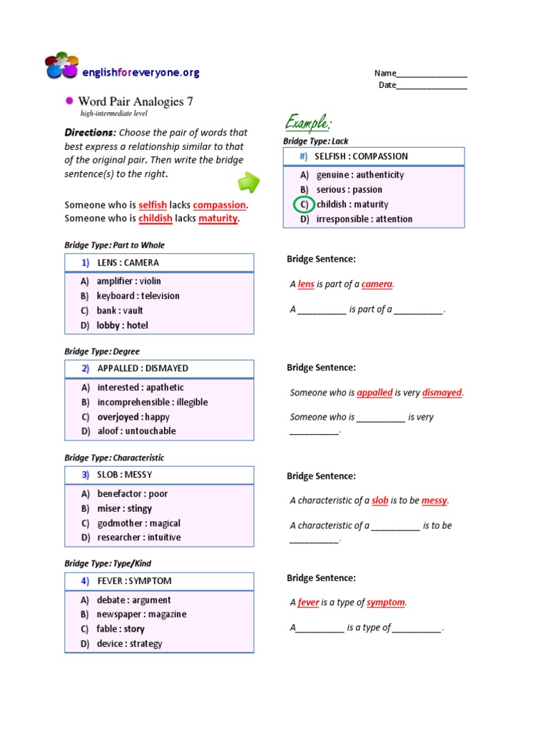 Word Pair Analogies Exercise | PDF | Foreign Language Studies