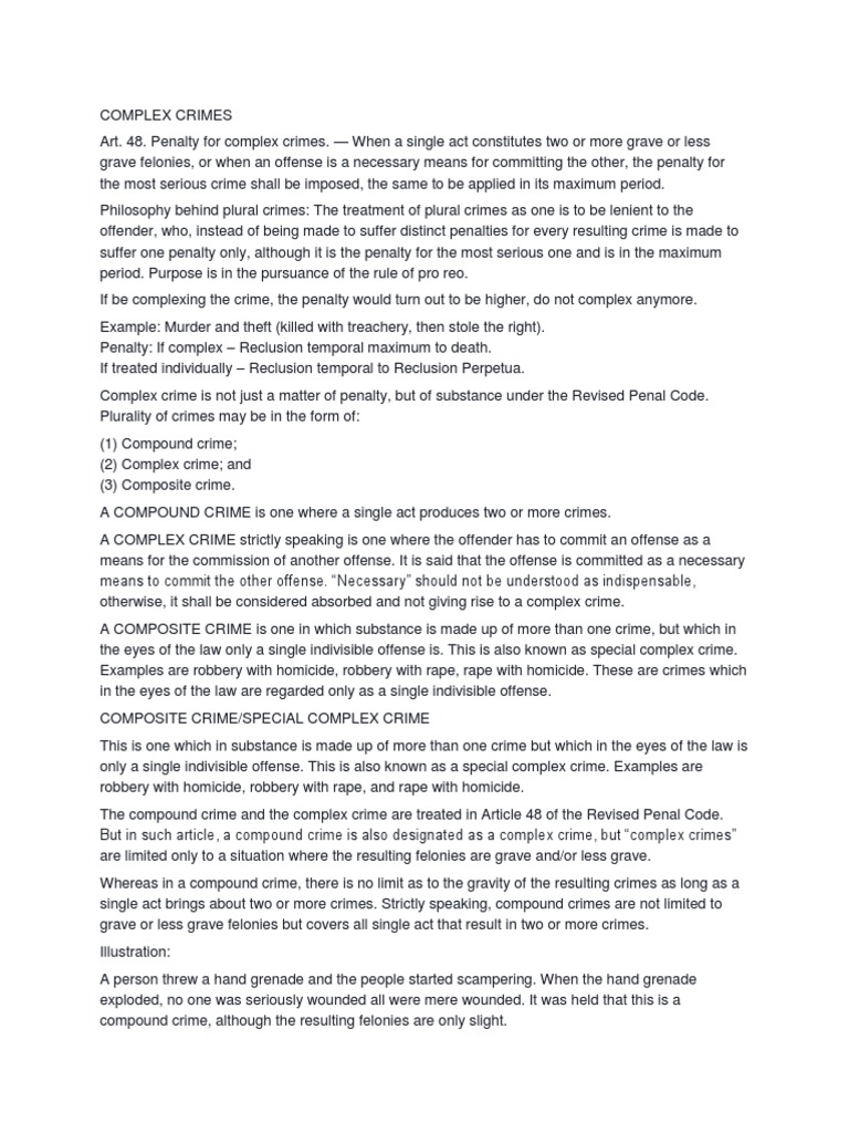 Understanding the Distinction Between Compound Crimes, Complex Crimes ...