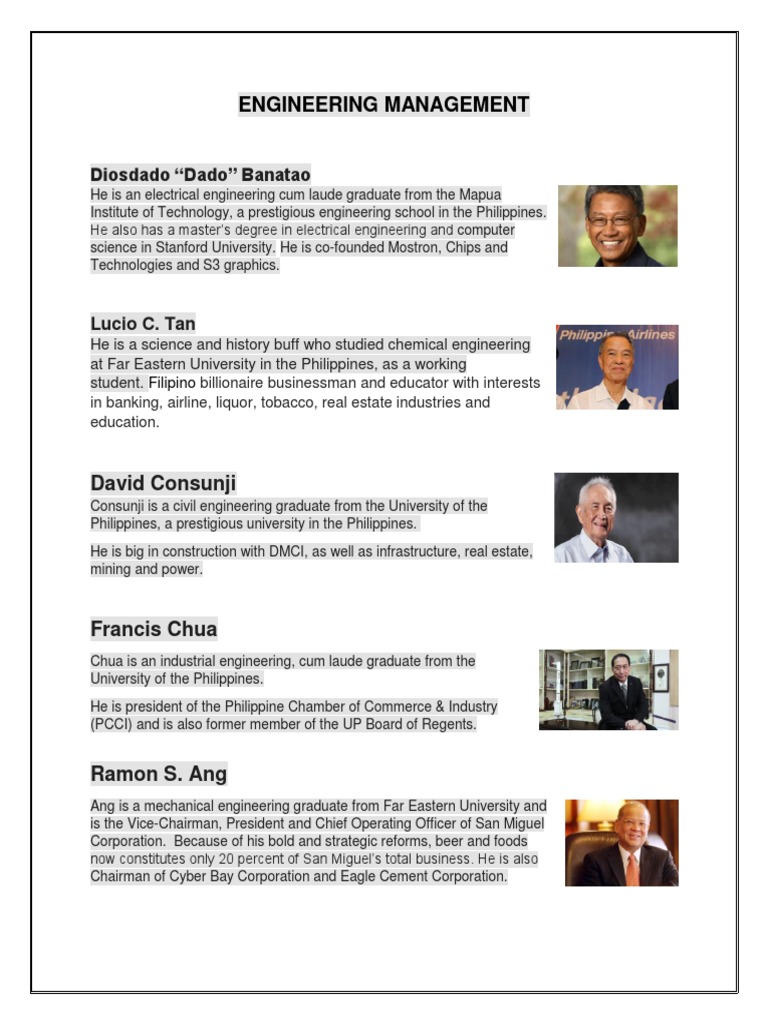 Filipino Engineers Who Became Business Tycoons | PDF | Business | Science
