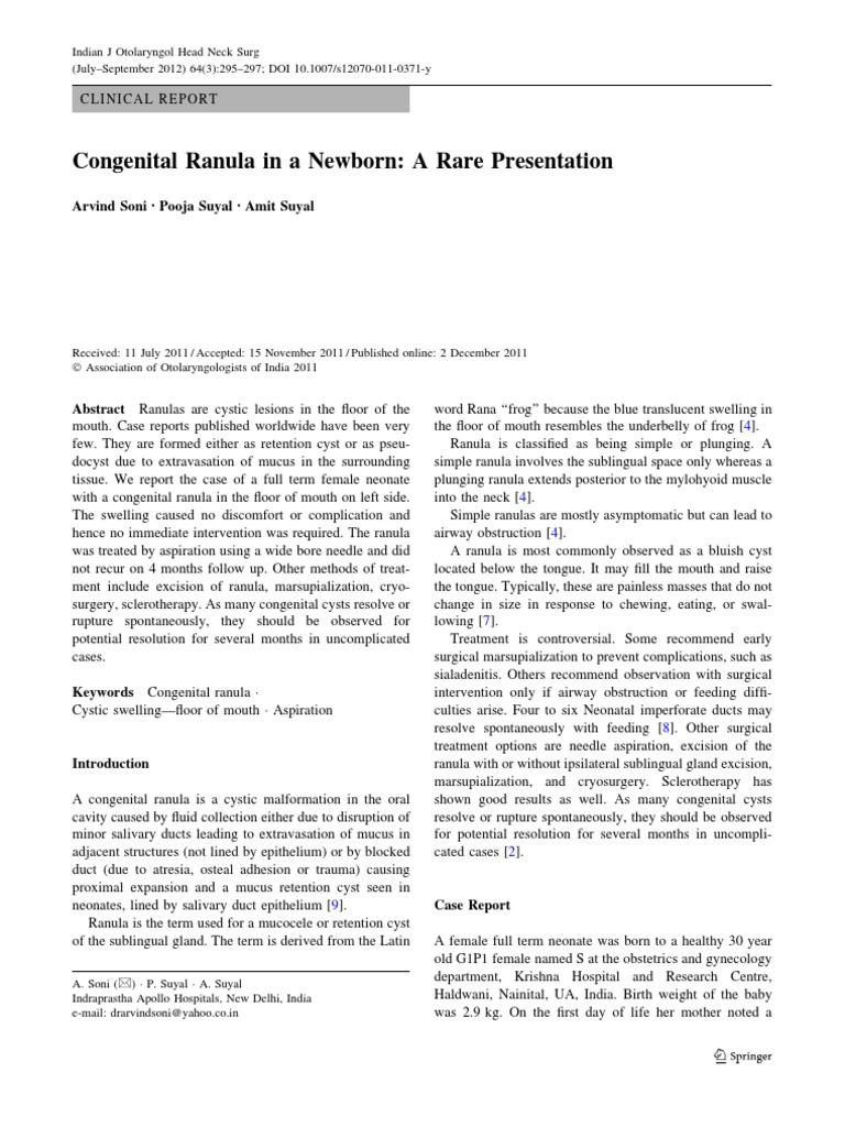 Congenital Ranula in A Newborn A Rare Presentation | PDF | Medical ...
