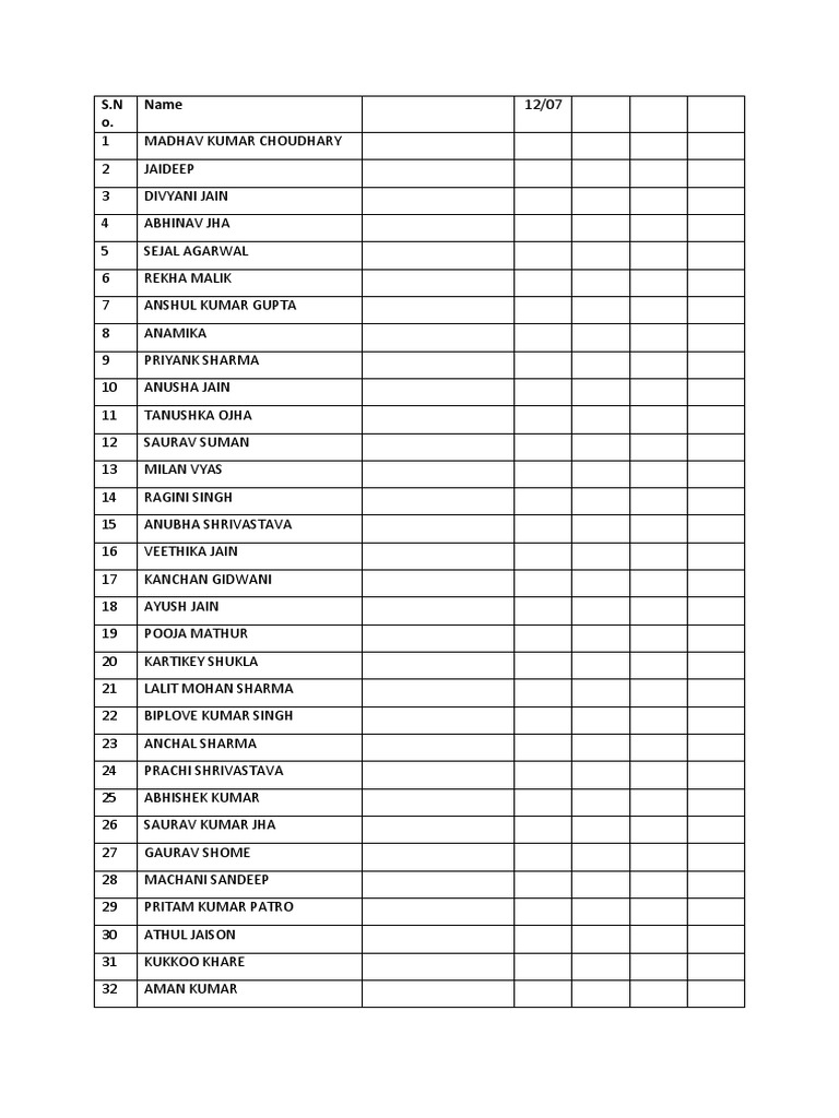 Student Name List - Juniors | PDF